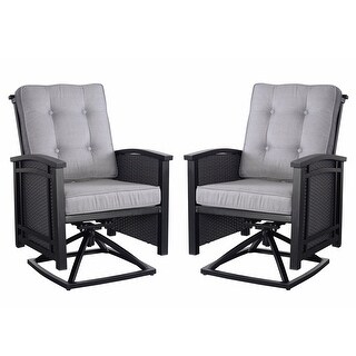 Set of 2 Palmetto Swivel Rocking Patio Dining Chairs- Black/Grey - Bed ...