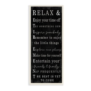 Stupell Relaxed Retirement Phrases Black Distressed Pattern Wood Wall ...