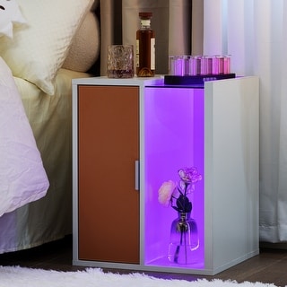 LED End Table Sofa Side Table Bedside Tables w/ Glass Shelves & Storge ...