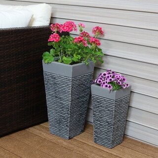 Sunnydaze 2-Piece High-Rise Fiber Clay Outdoor Planter Set - 15" and 20 ...