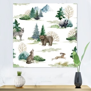Designart "Forest Bear Wolf Rabbit Badger And Fir Trees" Patterned ...