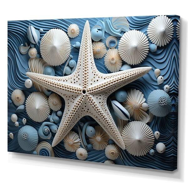 Designart "Minimalism Starfish Blue And White" Starfish Wall Art - Bed ...