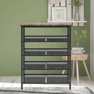 Space-Saving 5-Layer Industrial Shoe Storage Rack with Wooden Top and ...
