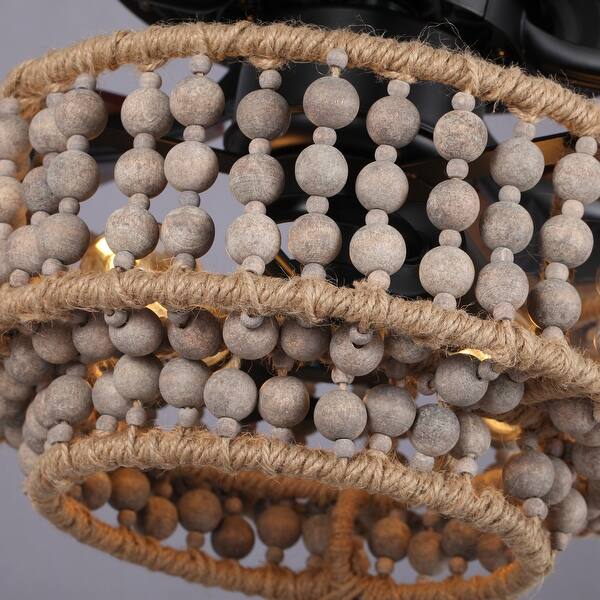52" Farmhouse Driftwood Jute Wooden Beads Ceiling Fan with Remote - On ...