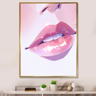 Designart "Pink Pastel Pout Lips I" Fashion Woman Framed Wall Decor ...