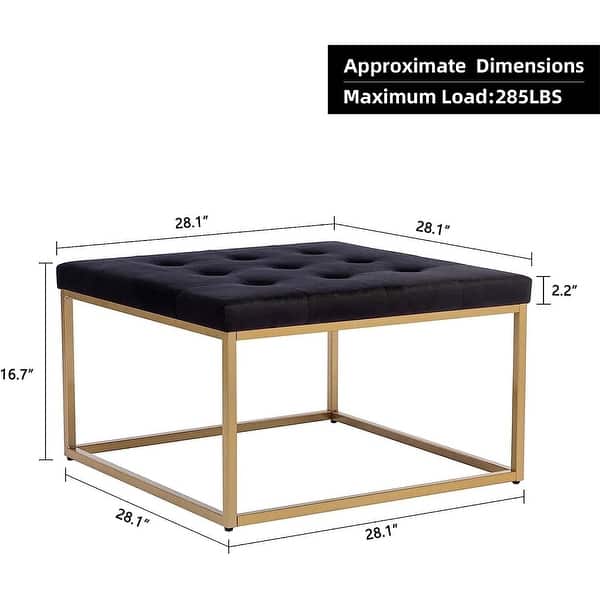 Upholstered Square Ottoman Coffee Table Modern Tufted Metal Base Black ...