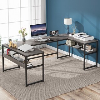 Industrial 82" Large U-shaped Computer Desk Vintage Grey - Bed Bath ...