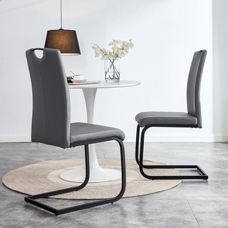 C-Shape Base Dining Chair Set of 2 Grey Metal Leg Modern Kitchen Cafe ...