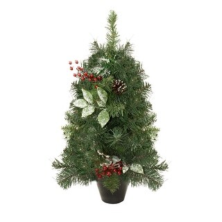 2' Green Potted Pre-Decorated Pine Cone and Berry Medium Artificial ...