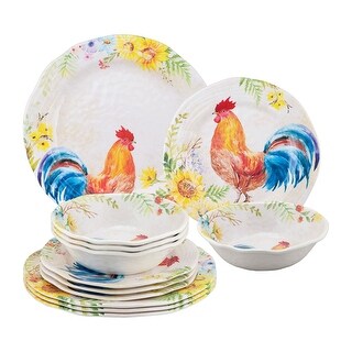 UPware 12-Piece Rooster Melamine Dinnerware Set - Bed Bath & Beyond ...