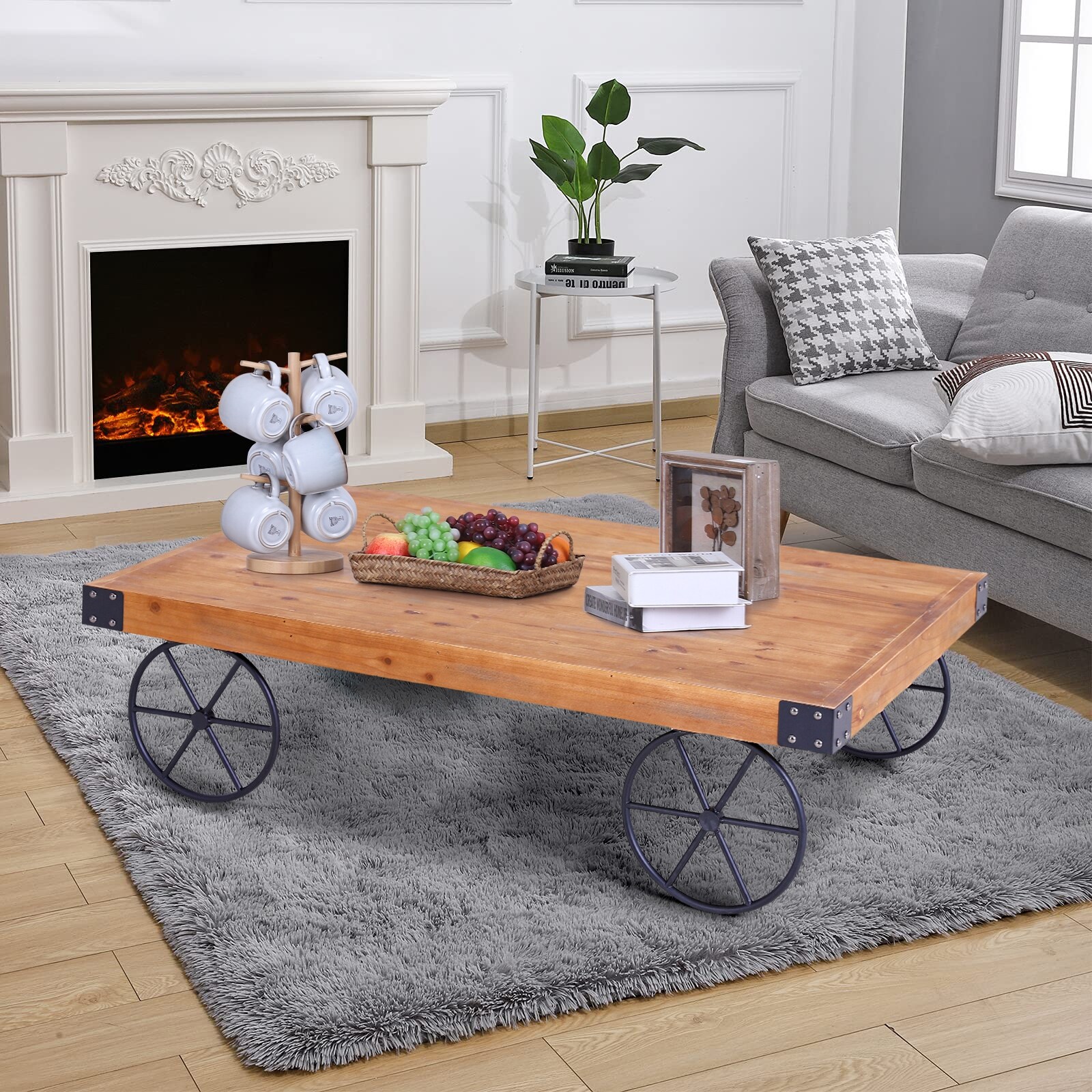 Sophia William Rustic Coffee Table with Metal Wheels Bed Bath Beyond 34480503