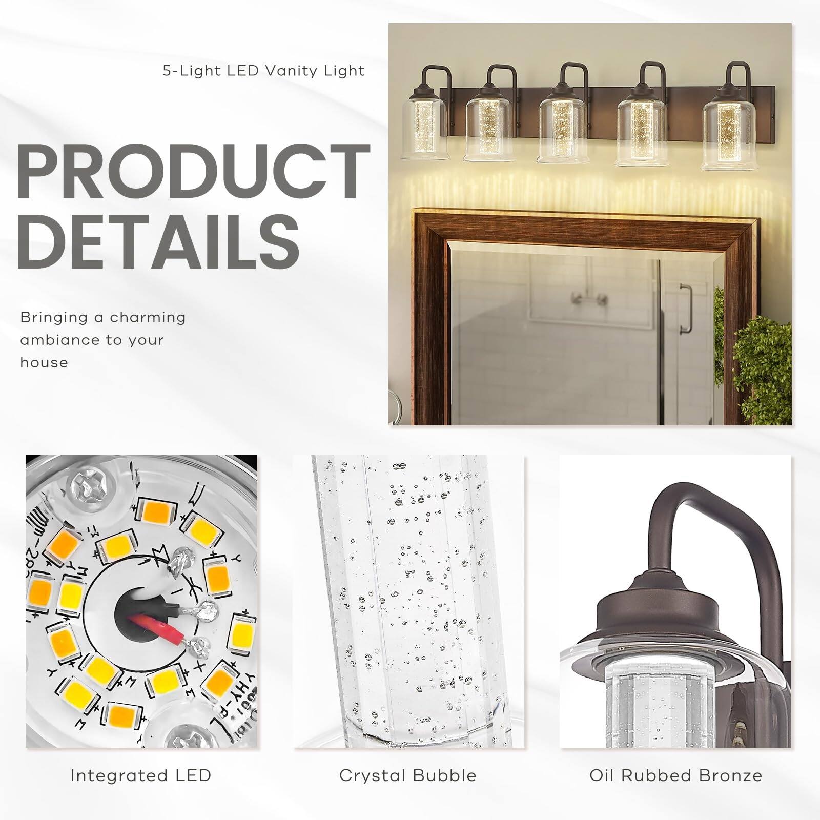 5-Light LED Bathroom Lights with 3 Colors Modes (3000K/4000K/5000K ...