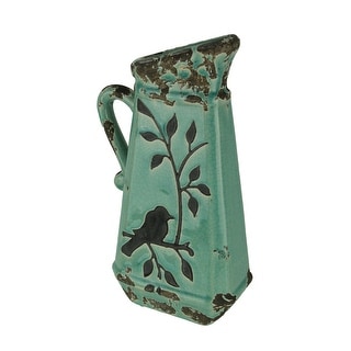 Turquoise Blue Ceramic Crackle Glaze Bird On Branch Decorative Pitcher ...