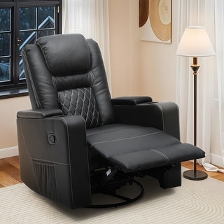 Swivel Rocking Recliner with Massage and Heat Faux Leather Rocker ...