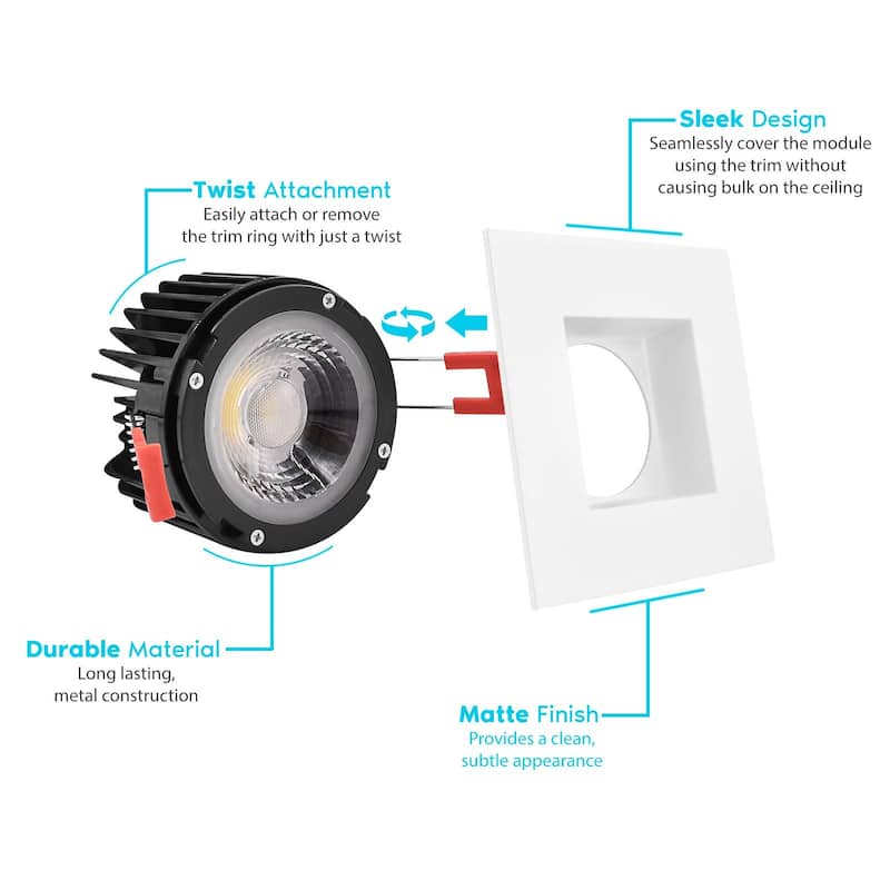 Luxrite 4" Square LED Recessed Light J-Box 15W 5 Color Options 1100 ...