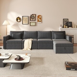 U-Shape 5-Seats Modular Sectional Sofa Set with Storage Ottomans - Bed ...