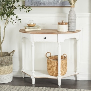 White Wood 1 Drawer and 1 Shelf Console Table with Brown Wood Top - Bed ...