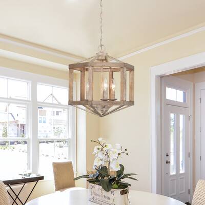 Modern Farmhouse 3-Light Wood Chandelier French Country Ceiling Light ...