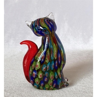Multi Color With Red Tail Sitting Cat Glass Figurine - Bed Bath ...