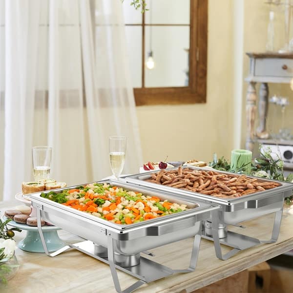 Set 2/4 Chafing Dish Buffet Packs 9 QT Steel Chafers with Food Pans ...