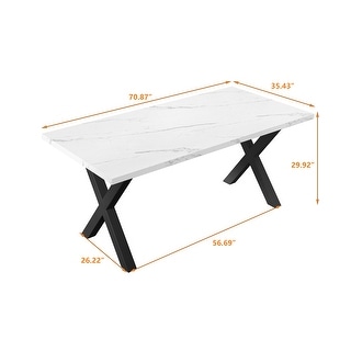 70.87"Modern Square Dining Table with Printed White Marble Table Top ...