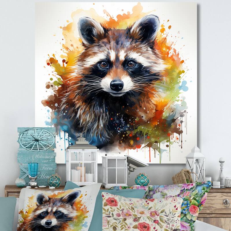 Designart "Black And Orange Racoon Curious Explorer" Raccoon Wall Art ...