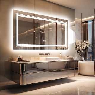 Extra Large LED Lighted Bathroom Mirror Wall Anti-Fog Vanity 3 Colors ...