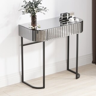 Grey Mirrored Iron Frame Vanity Table with Velvet-lined Drawer - Bed ...