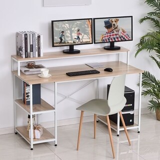 55" Desk with Monitor Shelf, CPU Stand, Durable X-Shaped Construction ...