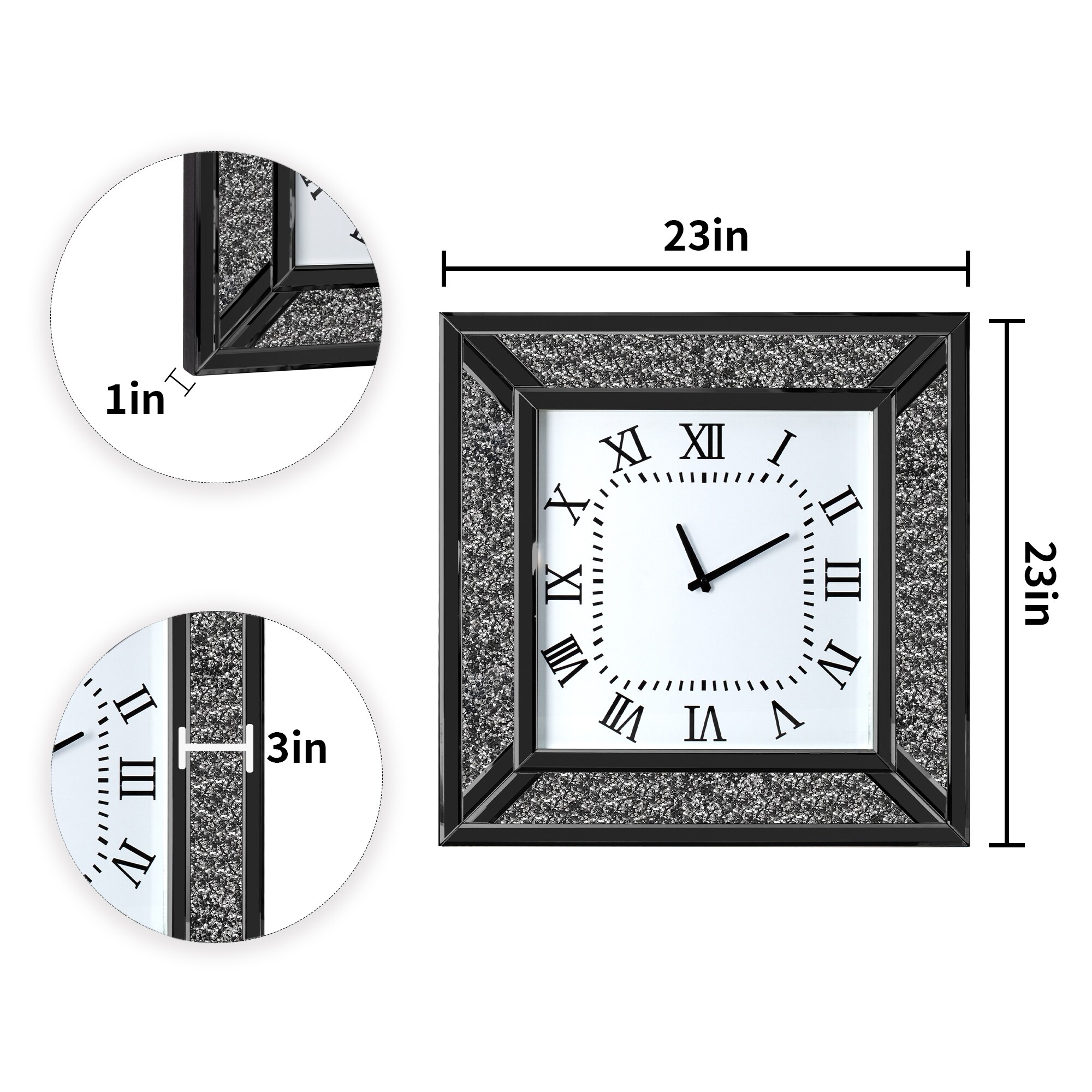 mirrored wall clock black