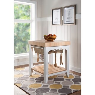Kitchen Island with Square Butcher Block Top - 36.25" - White and Beige ...
