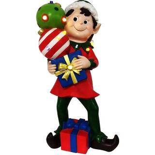 Fraser Hill Farm 30-inch Elf Figurine Holding Presents with Built-in ...