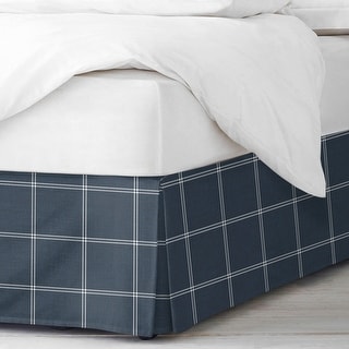 Shay Window Pane Dark Denim Cotton Bedskirt - Bed Bath & Beyond - 42653902