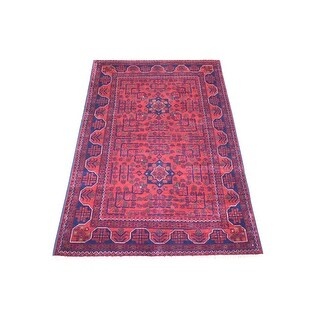 Hand Knotted Red Tribal & Geometric with Wool Oriental Rug (3'4" x 4'9 ...