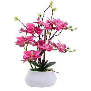 Artificial Orchid Plants and Flowers with Vase, Fake Faux Orchid in ...