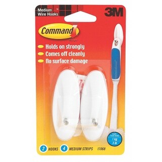 Command Hook, White, Plastic, 1 1/8 in D, PK2 17068 - 1 Each - Bed Bath ...