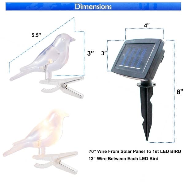Solar LED Bird Clip On String Lights 5PC - Solar Lights for Garden Bird ...