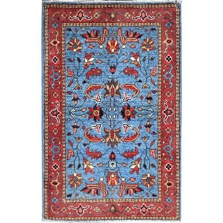 Shahbanu Rugs Perfect Periwinkle Blue Pure Wool Hand Knotted Densely ...