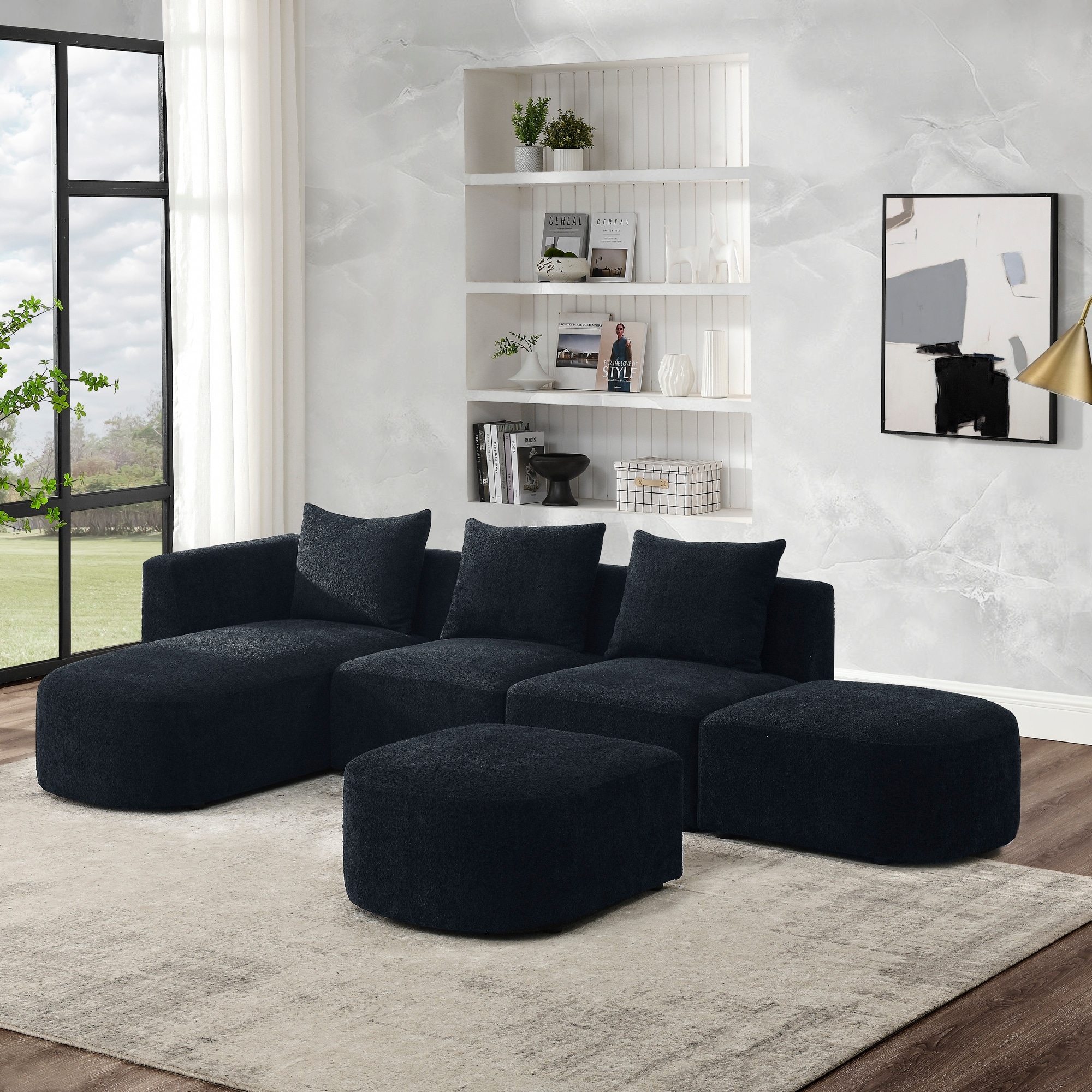 DIY Modular Sofa Set Loop Yarn Fabric Couch Set L-shape Sectional Sofa ...