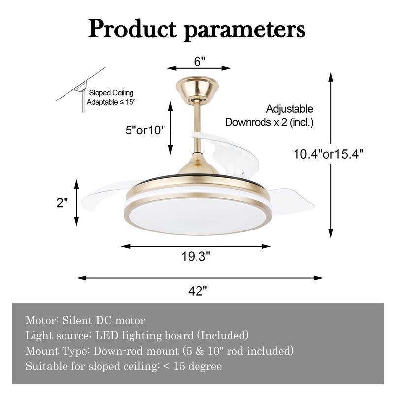 Cusp Barn 42 Inch Retractable Ceiling Fan with Lights and Remote 6 ...