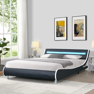Faux Leather Upholstered Bed Frame led lighting Curve King Size Gray ...