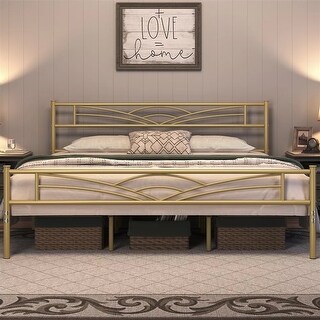 King Metal Bed Frames with Headboard Platform Bed Antique Gold - Bed ...