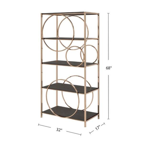 Rectangular Bookshelf with Wooden Shelves in Black Oak and Champagne ...