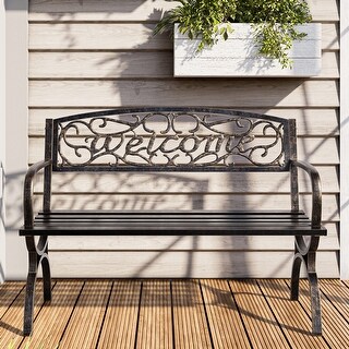 Belleze 50" Welcome Vines Decorative Patio Bench Seat Backyard, Bronze ...