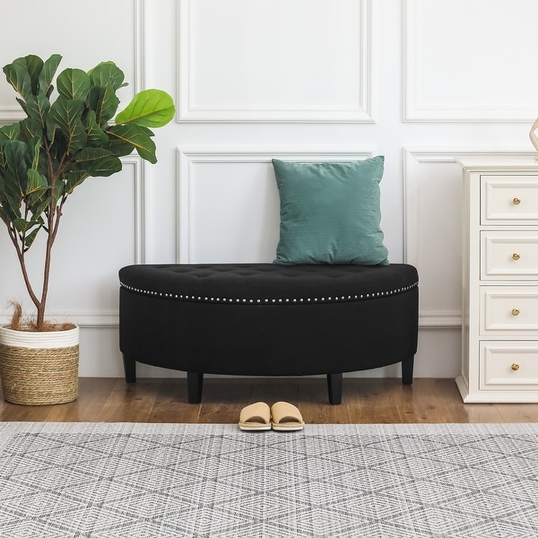 Adeco Half Moon Storage Ottoman Semi Circle Bench