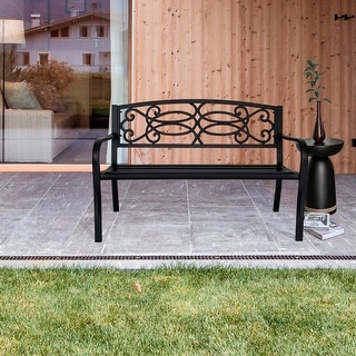 DAVEE FURNITURE Outdoor Matt Black Metal Bench - 34.25" H x 50" W x 23. ...