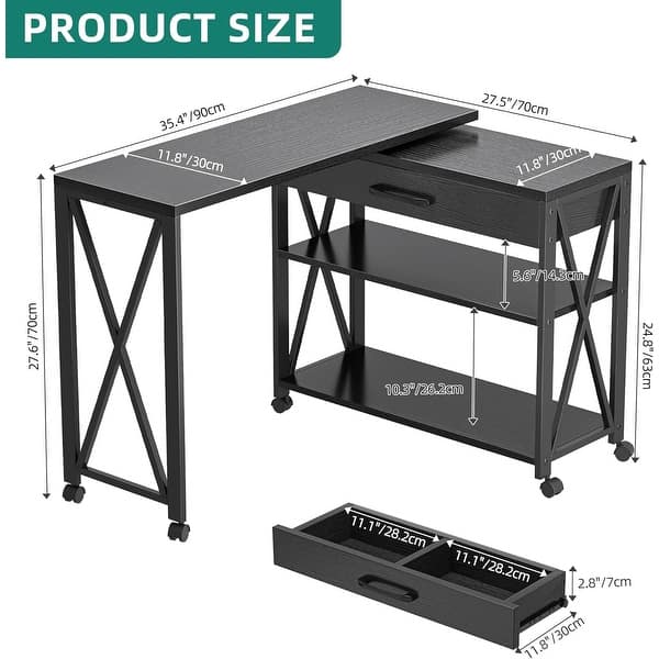 Moasis 360 Degree Rotating 2-Tier Sofa Side Table with Drawer, Mobile ...