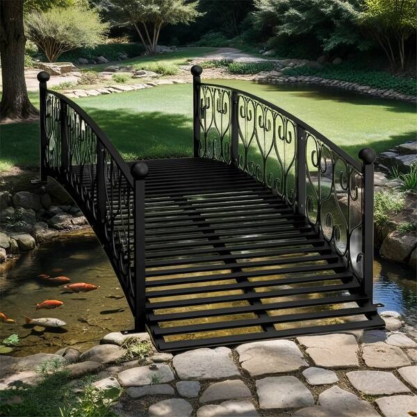 Outsunny 7' Metal Arch Garden Bridge w/Safety Siderails,Arc Footbridge ...