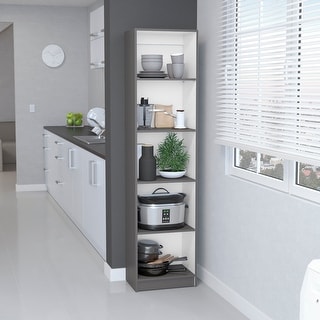 Bookcase with 5-Tier Shelves and Slim Design -Matt Gray / White -Office ...
