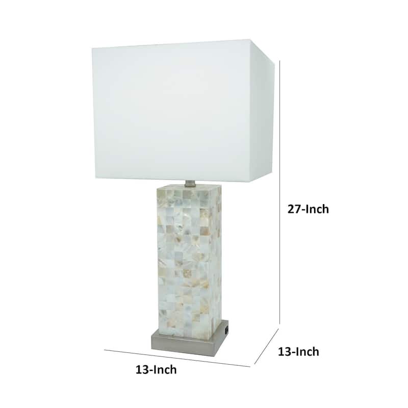 27 Inch Table Lamp Set of 2, Square White Shade, Steel Base, Marble ...